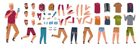 남성 캐릭터 생성자입니다 다른 옷 신체 부위와 제스처와 만화 힙스터 애니메이션 키트 벡터 남자 아바타 가공의 인물에 대한 스톡 벡터 아트 및 기타 이미지 Istock