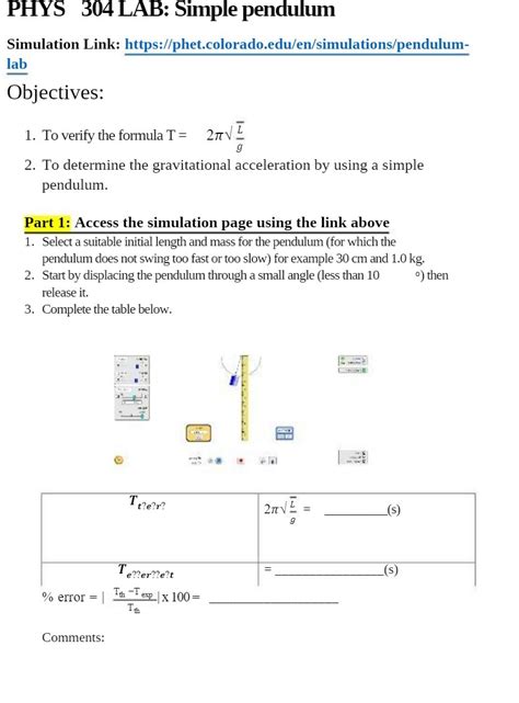Solved Phys 304 Lab Simple Pendulum Simulation Link Course Hero