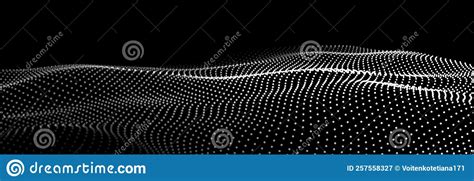 Wave Of Flowing Particles On A Dark Background Abstract Backdrop With