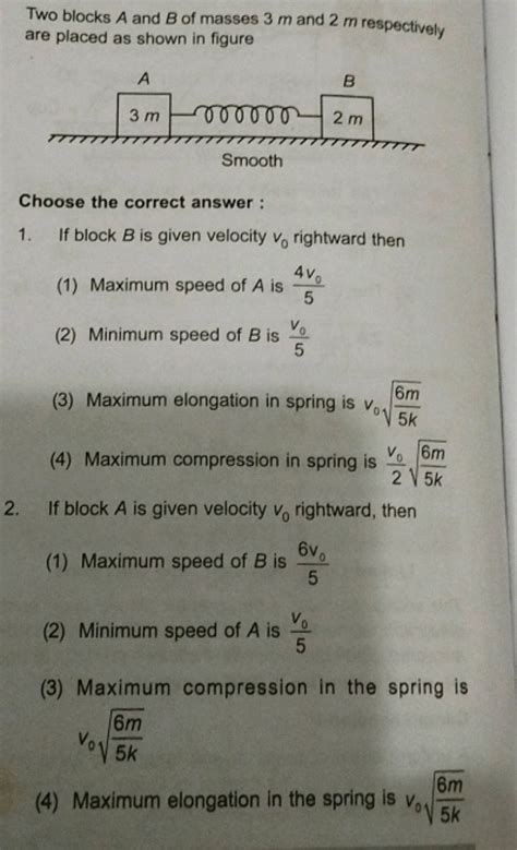 If Block A Is Given Velocity V0 Rightward Then Filo