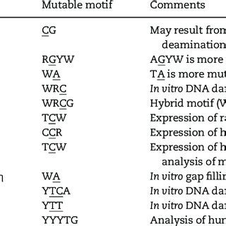 Examples Of Mutable Motifs Download Table