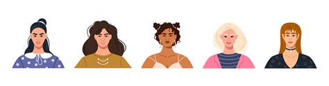 다양한 헤어스타일을 가진 현대 다문화 다국적 여성의 초상화 세트 아바타 갈색 머리에 대한 스톡 벡터 아트 및 기타 이미지 갈색 머리 금발 머리 나이 Istock