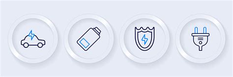 세트 라인 전기 플러그 번개 및 방패 배터리 충전 및 자동차 아이콘 벡터 가득 찬에 대한 스톡 벡터 아트 및 기타 이미지