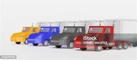 트랙터 및 트레일러 또는 흰색 배경에 컨테이너가 있는 세미 트럭 3d 그림 또는 3d 렌더링 3차원 형태에 대한 스톡 사진 및 기타 이미지 Istock