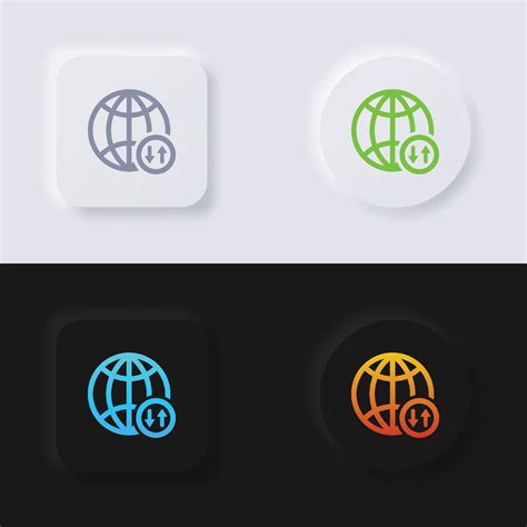 Globe Icon With Upload And Download Arrow Symbol Icon Set Multicolor Neumorphism Button Soft Ui