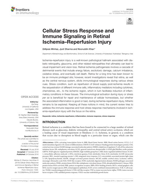 Pdf Cellular Stress Response And Immune Signaling In Retinal Ischemia