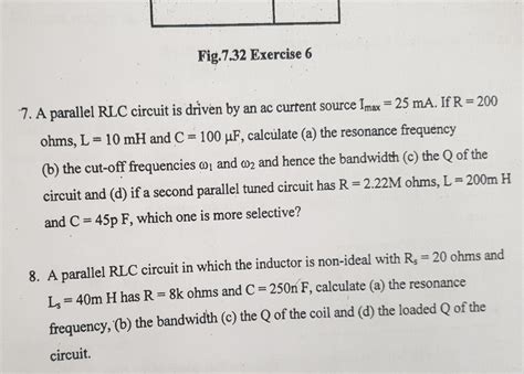 Solved Fig732 Exercise 6 7 A Parallel Rlc Circuit Is