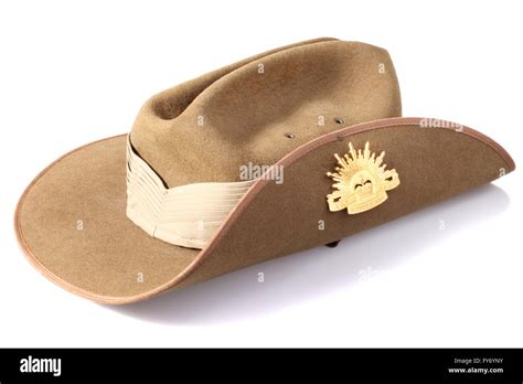 Australian Army Slouch Hat With Rising Sun Badge Isolated On White