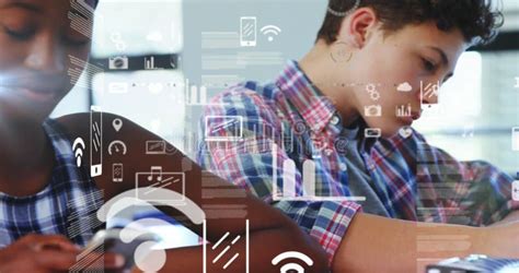 Digital Interface With Data And Icons Moving Over A Smiling Schoolgirl