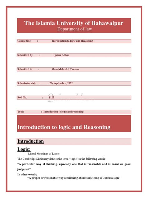 Introduction To Logic And Reasoning Pdf Logic Deductive Reasoning