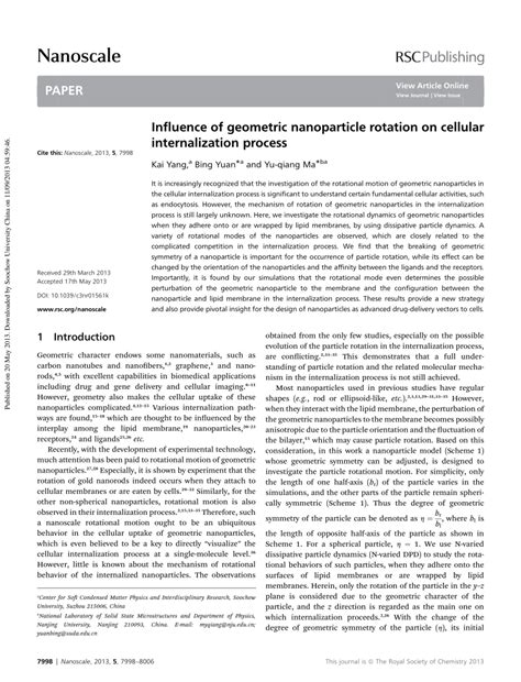 Pdf Influence Of Geometric Nanoparticle Rotation On Cellular