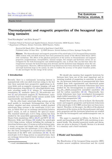 Pdf Thermodynamic And Magnetic Properties Of The Hexagonal Type Ising