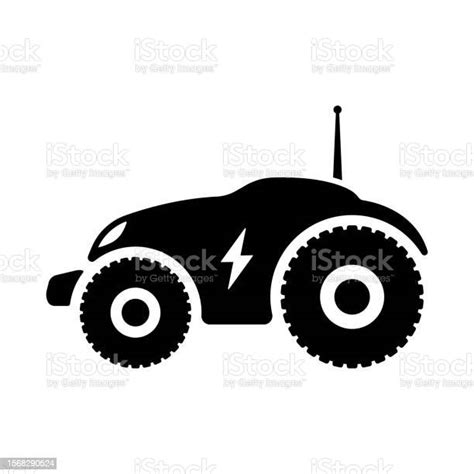 전기 무인 트랙터 아이콘입니다 블랙 실루엣 측면도 벡터 간단한 평면 그래픽 그림입니다 흰색 배경에 격리된 개체입니다 격리 개념에