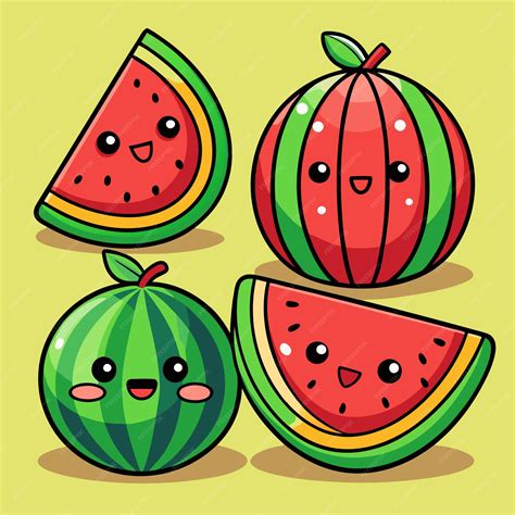 Cuatro Sandías De Dibujos Animados Con Caras Lindas Hay Una Sandía