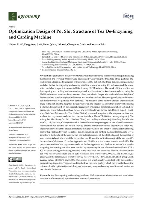 Pdf Optimization Design Of Pot Slot Structure Of Tea De Enzyming And Carding Machine
