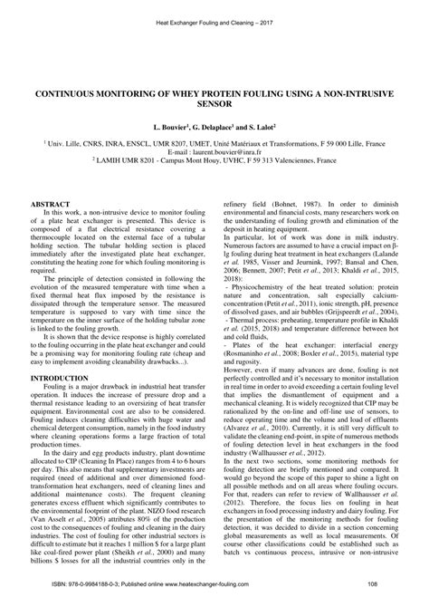 Pdf Continuous Monitoring Of Whey Protein Fouling Using A Non