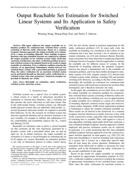 PDF Output Reachable Set Estimation For Switched Linear Systems And Its Application In Safety
