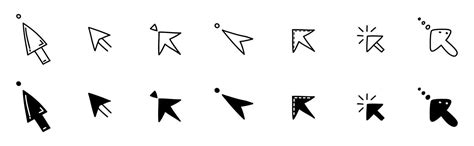 Doodle Click Icon Set Hand Drawn Mouse Cursor Button Digital Arrow Pointer For Website