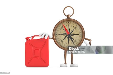 골동품 빈티지 황동 나침반 만화 사람 캐릭터 마스코트 흰색 깃발 빨간 금속 Jerrican 용기 3d 렌더링 3차원 형태에 대한 스톡 사진 및 기타 이미지 Istock