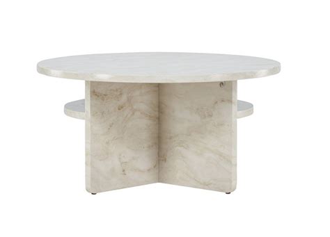 Table Basse Ronde Moderne Marbre Beige 85x85 Cm
