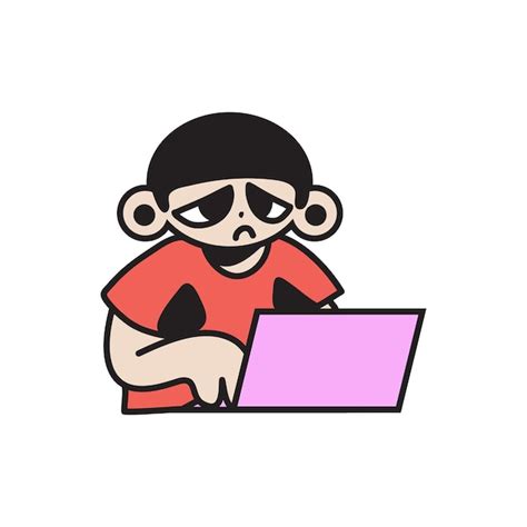 Premium Vector Tired And Bored Man Looking At His Computer Vector