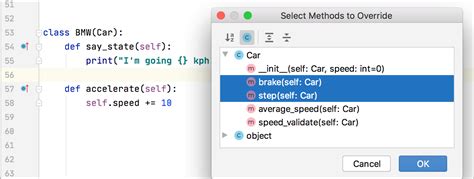 Override Methods Of A Superclass PyCharm Documentation