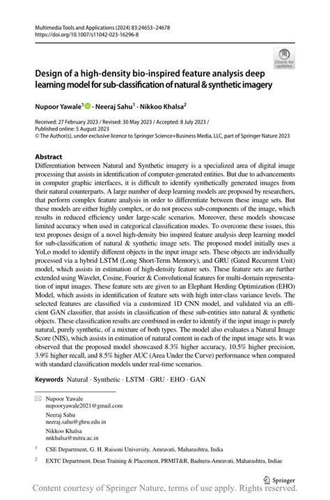 Design Of A High Density Bio Inspired Feature Analysis Deep Learning Model For Sub
