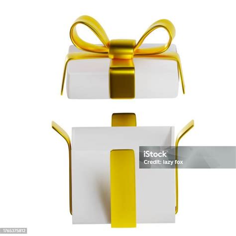 금색 리본과 리본이 달린 열린 빈 선물 상자의 렌더링 고립 된 흰색 배경에 벡터 3d 그림 그래픽 사용자 인터페이스에 대한 스톡 벡터 아트 및 기타 이미지 Istock