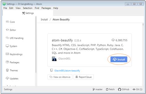 Install Atom Beautify O Planning Org