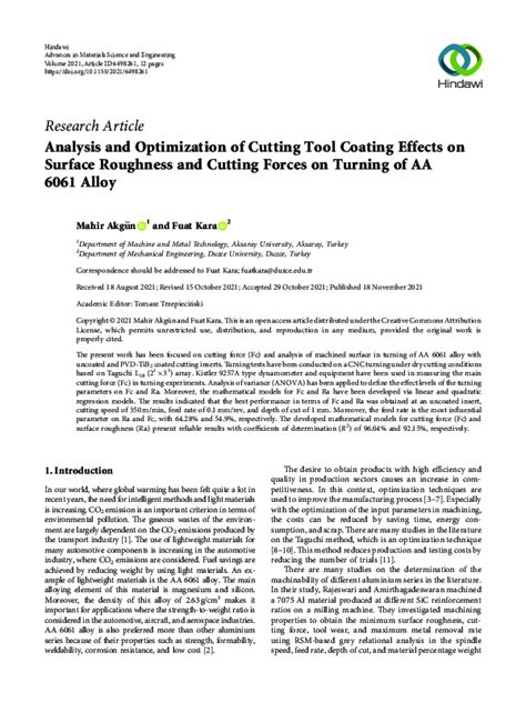 Pdf Analysis And Optimization Of Cutting Tool Coating Effects On Surface Roughness And Cutting