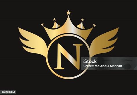 크라운 아이콘 벡터 템플릿이 있는 편지 N 날개 로고 개념 날개 기호 개념에 대한 스톡 벡터 아트 및 기타 이미지 개념