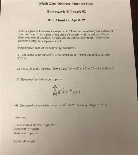 Solved Math Discrete Mathematics Homework Proofs Chegg
