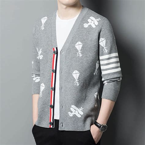 남성 가디건 럭셔리 Tb 패션 브랜드 연 자카드 톰 4 바 펀믹스 스웨터 남성 슬림핏 V넥 스트라이프 스트리트웨어 가디건 Aliexpress