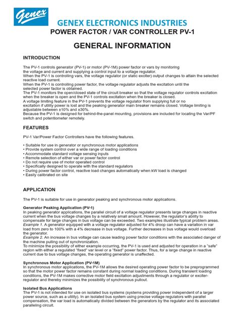 Dg To Grid Synchronisation Controller Genex Pv 1 Pdf Electric Motor