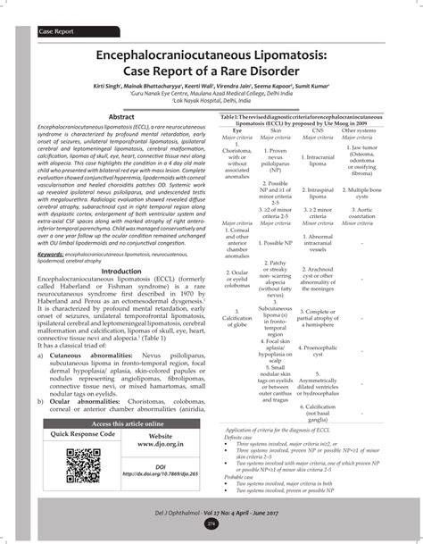Pdf Encephalocraniocutaneous Lipomatosis Case Report Of A Rare Disorder
