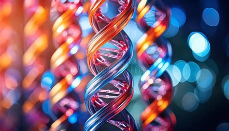 Illuminated Dna Strands Exhibit Vibrant Colors And Intricate Details Symbolizing The Fusion Of
