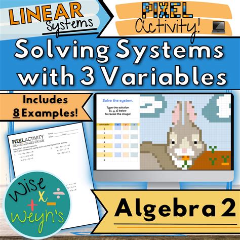 Solving Systems Of 3 Variable Equations Pixel Activity Algebra 2 Systems Of Equations Math