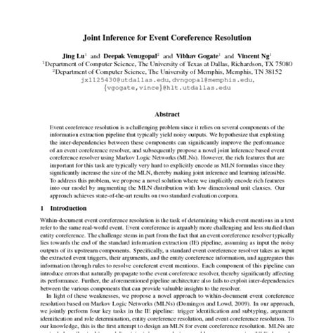 Joint Inference For Event Coreference Resolution Acl Anthology