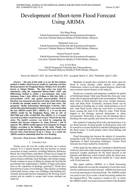 Pdf Development Of Short Term Flood Forecast Using Arima