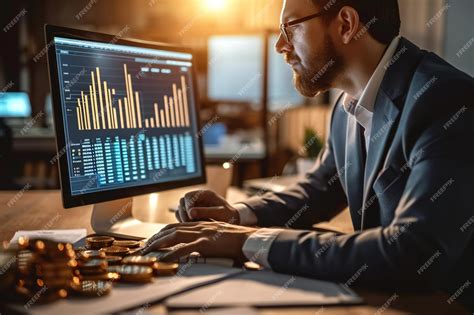 Premium Photo Businessman Analyzing Statistics On Computer
