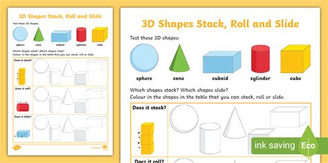 👉 Stack Roll Slide 3d Shape Activity Teacher Made