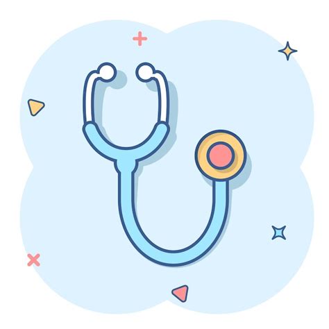 Stethoscope Sign Icon In Comic Style Doctor Medical Vector Cartoon