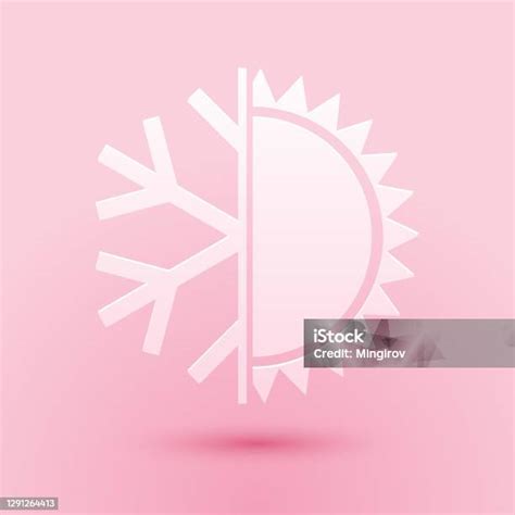 종이 컷 핫 및 콜드 기호 분홍색 배경에 고립 된 태양과 눈송이 아이콘 겨울과 여름 기호 종이 아트 스타일 벡터 0명에 대한 스톡 벡터 아트 및 기타 이미지 Istock