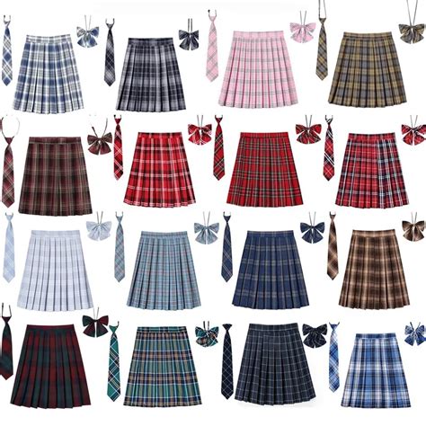 여성 격자 무늬 플리츠 스커트 넥타이 보타이 Xs 5xl 하라주쿠 프레피 미니 일본 학교 교복 소녀 여름 Jupe Kawaii