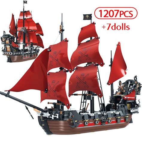 1270 피스 캐리비안 해적 항해 선박 빌딩 블록 퀸 앤 복수 보트 3d 모델 Diy 벽돌 장난감 어린이용 캐리비안 해적 범선 조립 장난감 Aliexpress