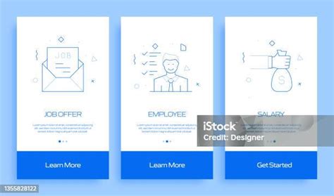 플랫 아이콘이 있는 모바일 앱 페이지 화면의 작업 및 이력서 개념 Ux Ui 디자인 템플릿 벡터 일러스트레이션 0명에 대한 스톡 벡터 아트 및 기타 이미지 Istock