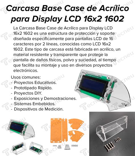 kit pantalla display 16x2 lcd 1602a carcasa interfaz i2c tecneu