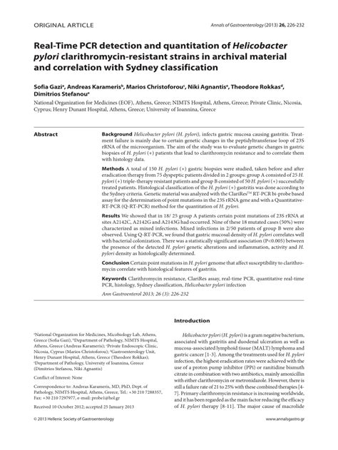 Pdf Real Time Pcr Detection And Quantitation Of Helicobacter Pylori