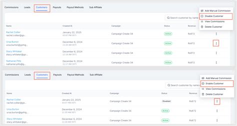 account affiliate manager enable or disable customers clixio