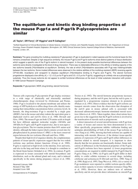 Pdf The Equilibrium And Kinetic Drug Binding Properties Of The Mouse
